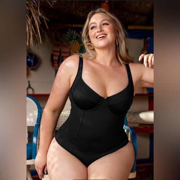 Cupshe | Swim | Black X Iskra Reverie Land Underwire Tummy Control One Piece Size L New | Poshmark